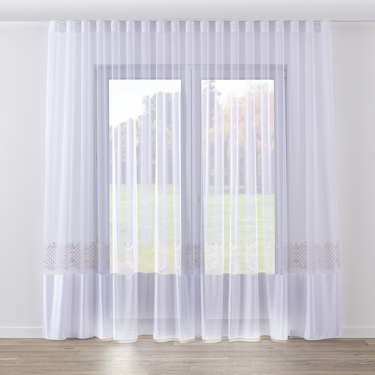 Firana na taśmie wave, biały ze złotym wzorem, 185-43 - Dekoria.pl