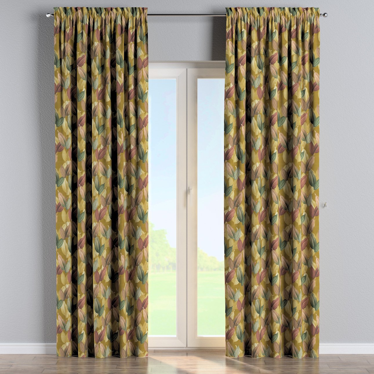 Slot and frill curtain, mustard-green, 143-22 - Dekoria.co.uk