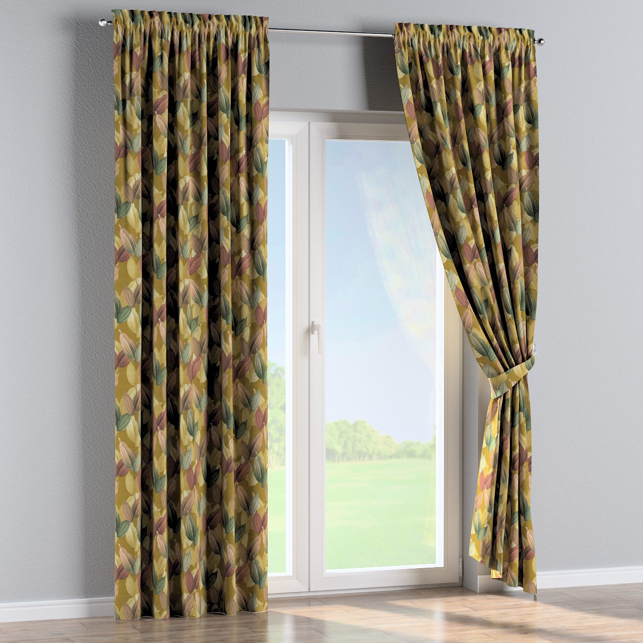 Slot and frill curtain, mustard-green, 143-22 - Dekoria.co.uk