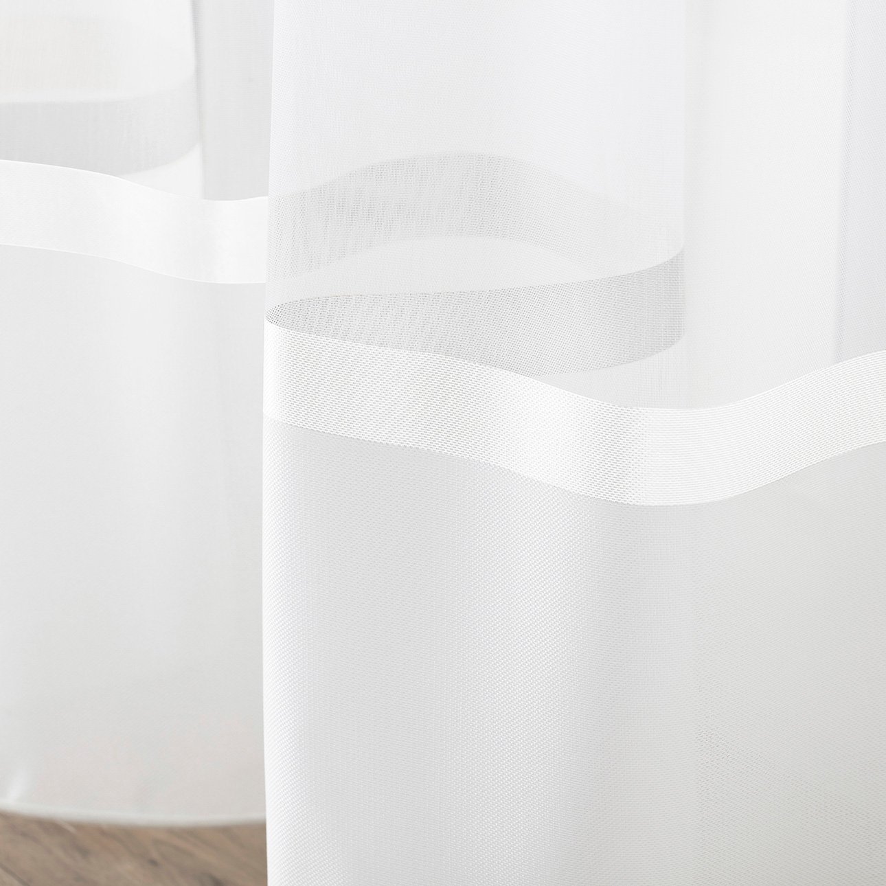 Firana na taśmie, biały z satynowym pasem na dole, 185-57 - Dekoria.pl