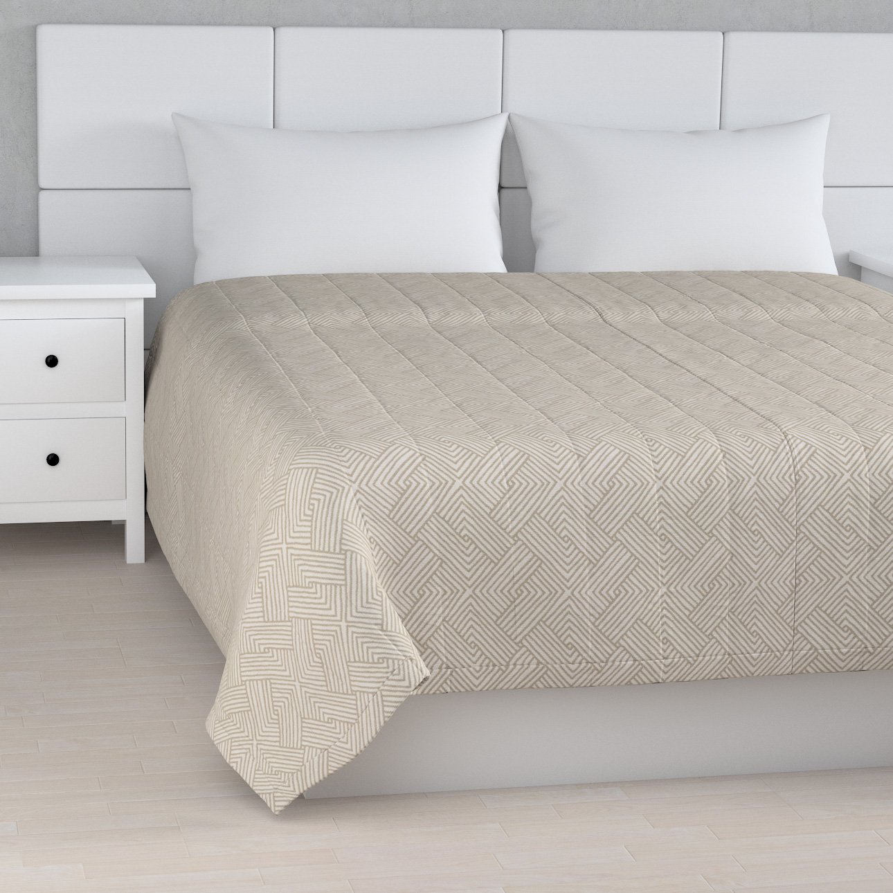 Sengeteppe quiltet 10cm striper, Offwhite og beige Jacquard vevd, 143 ...