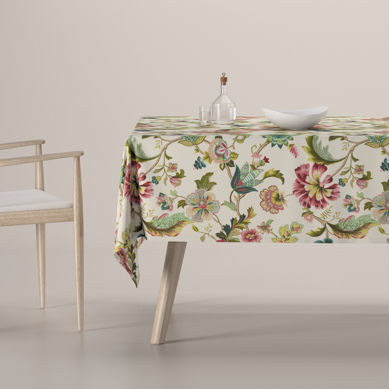 Rektangulær bordduk, Creme med rød, grønn m.fl. print, 122-00 - Dekoria