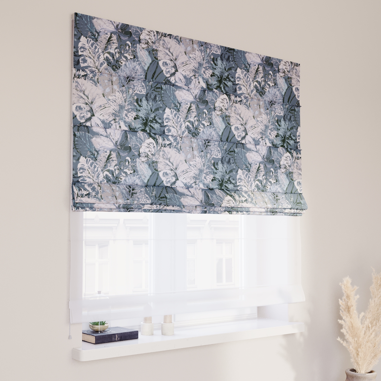 Double layered Roman blind DUO, grey-blue, 143-18 - Dekoria.co.uk