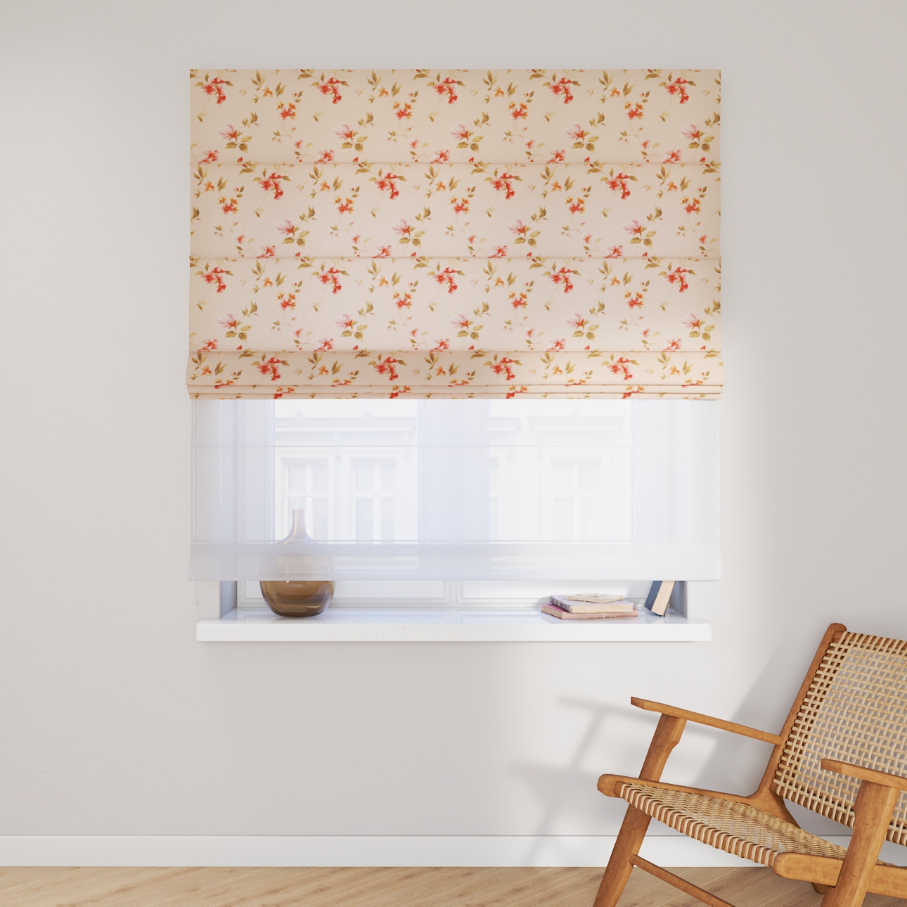 Double layered Roman blind DUO, cream / flowers, 143-88 - Dekoria.co.uk