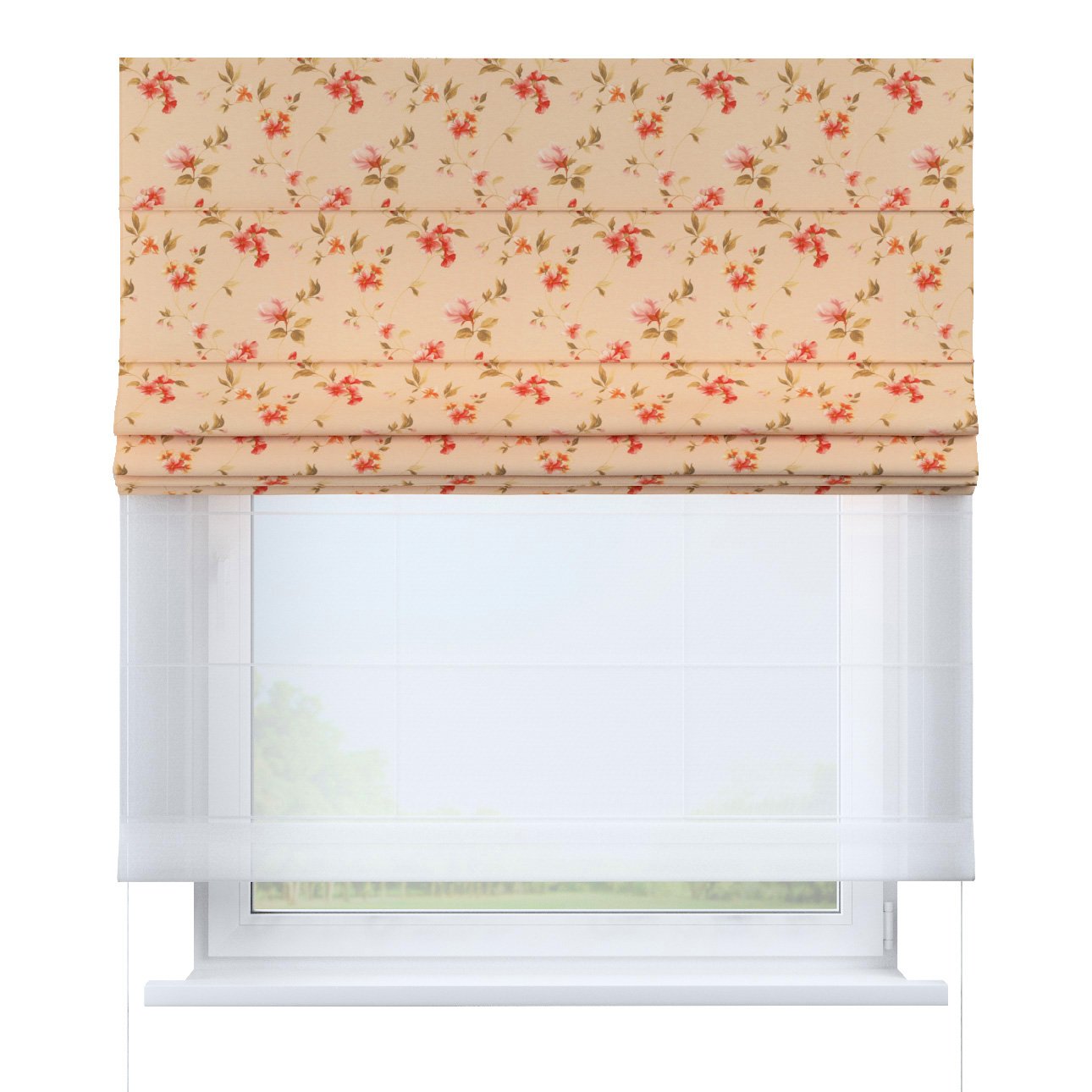 Double layered Roman blind DUO, cream / flowers, 143-88 - Dekoria.co.uk